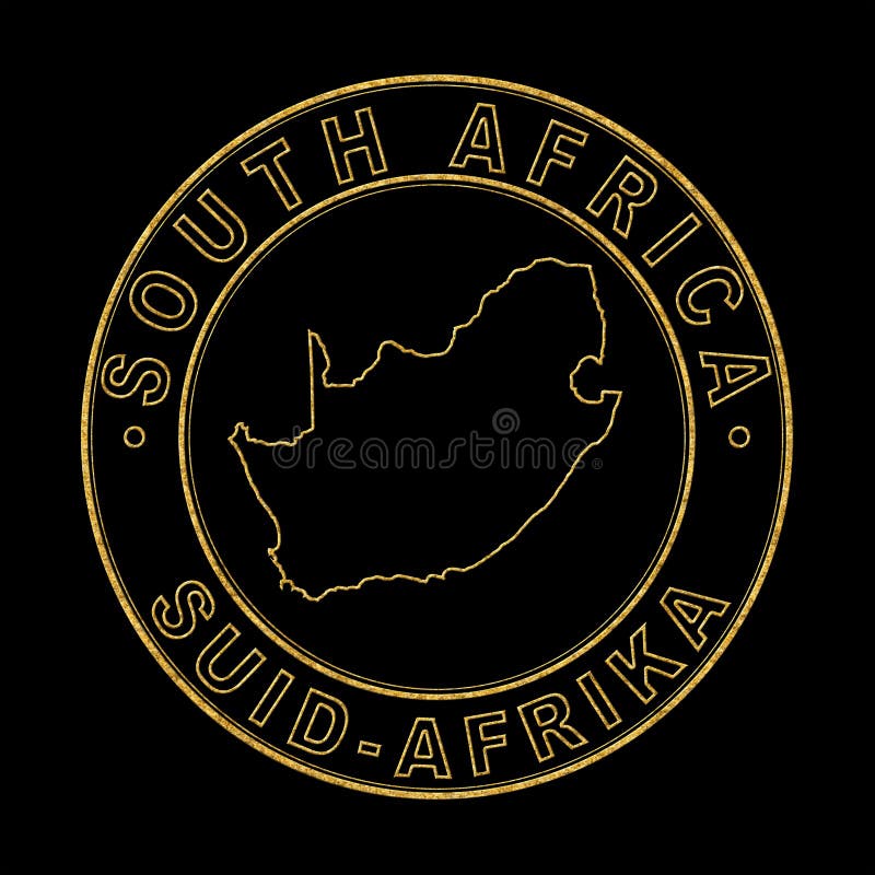 Map of South Africa, Golden Stamp Black Background Stock Illustration ...