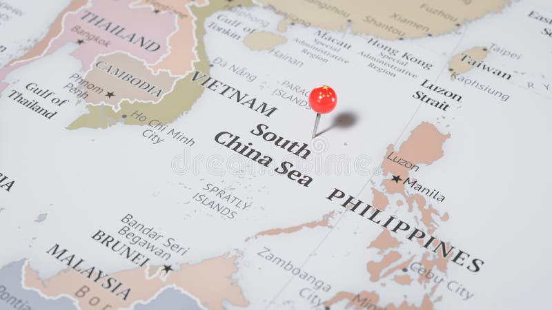 A Map of the South China Sea, with a Pin Featuring the Chinese Flag ...