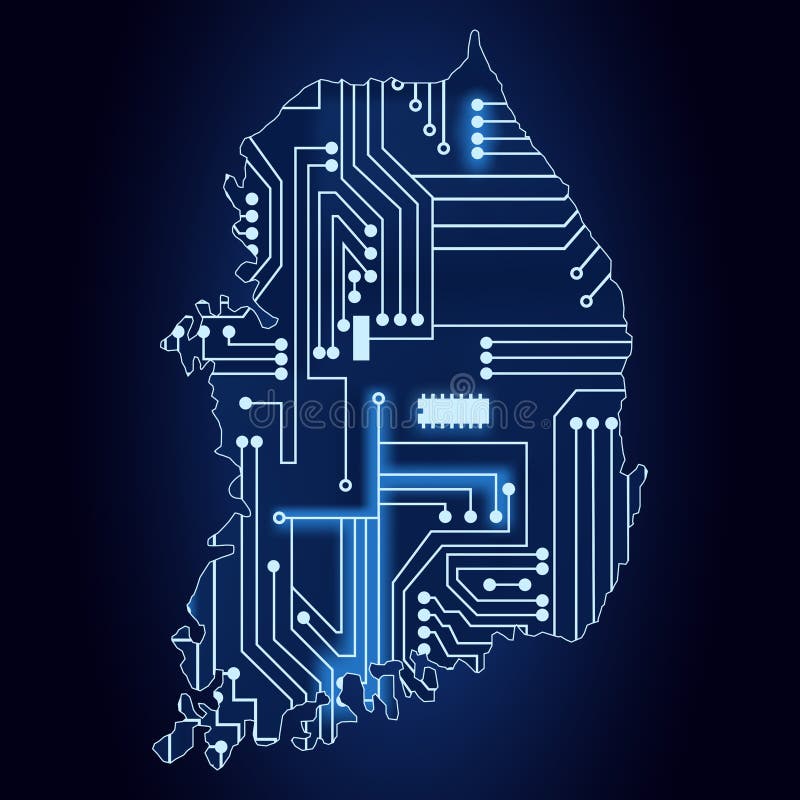 Map of South Korea with Electronic Circuit Stock Vector - Illustration ...