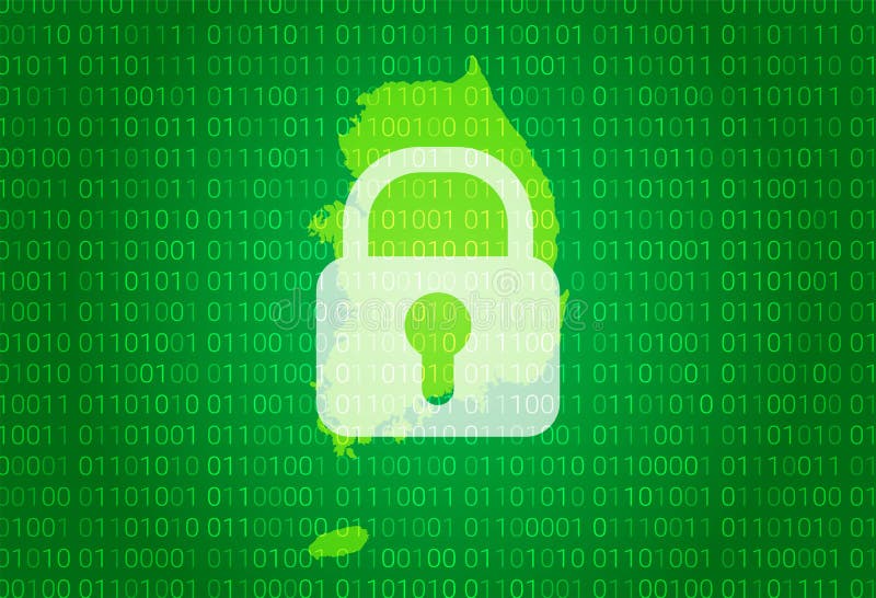 Map of South Korea. Illustration with Lock and Binary Code Background ...