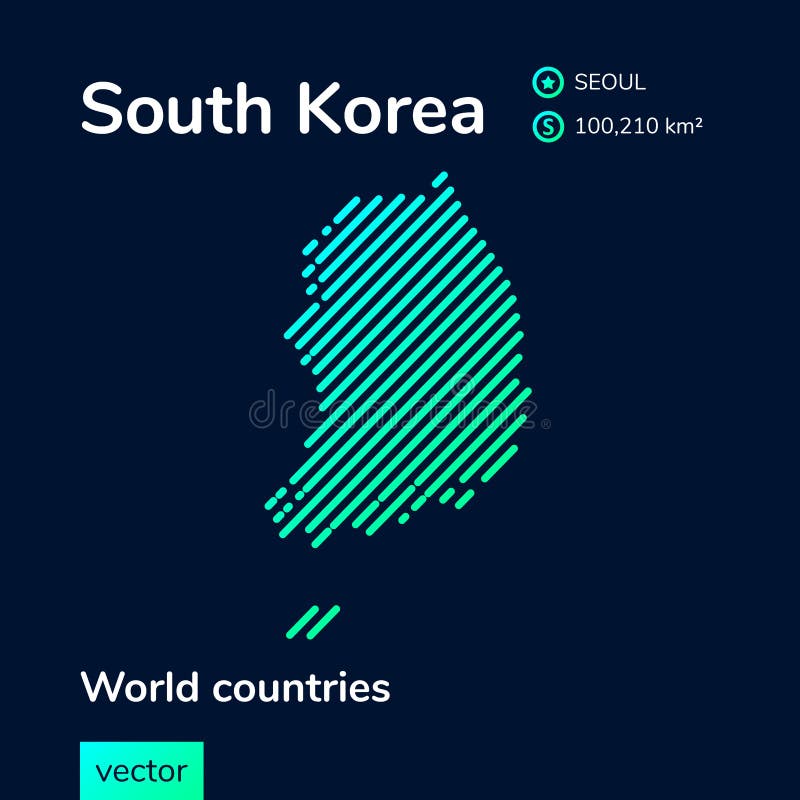 Map of South Korea. Vector Creative Digital Neon Flat Line Art Abstract ...