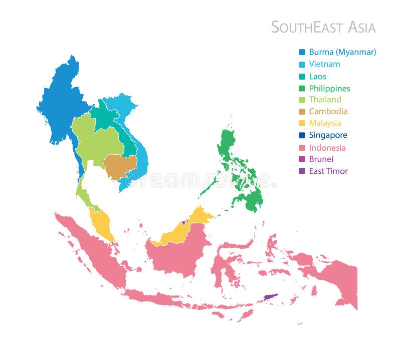 Southeast Asia Region. Map of Countries in Southeastern Asia Stock ...