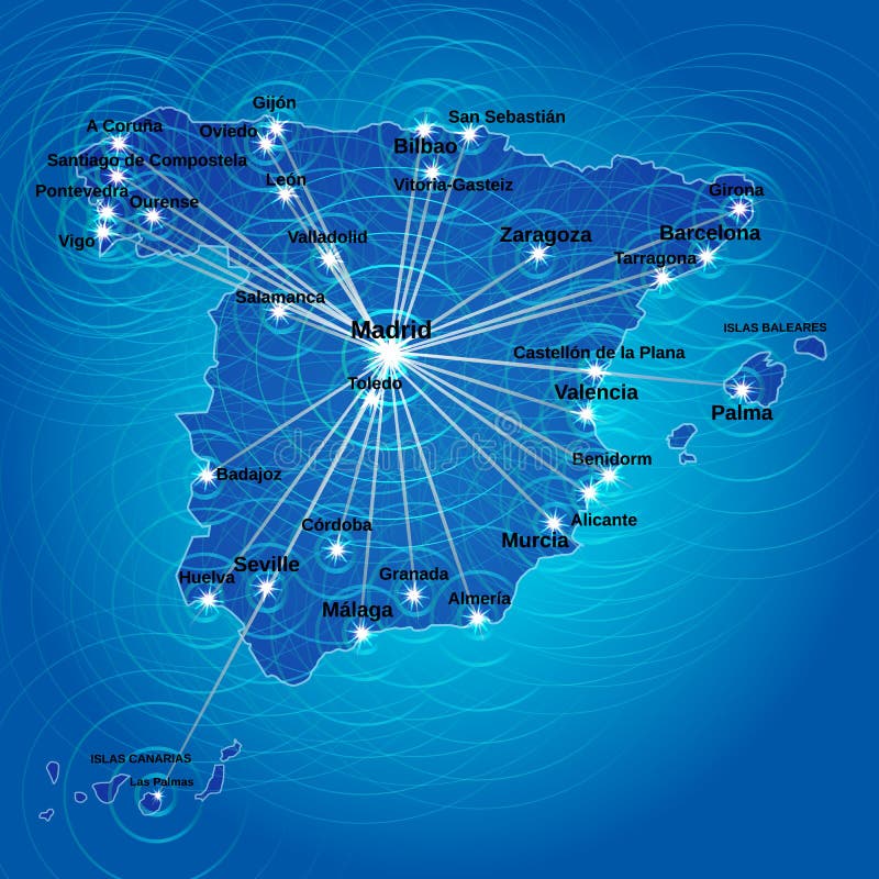 Map of Spain. Bright Illustration with Map. Spain Map in Blue Colors ...