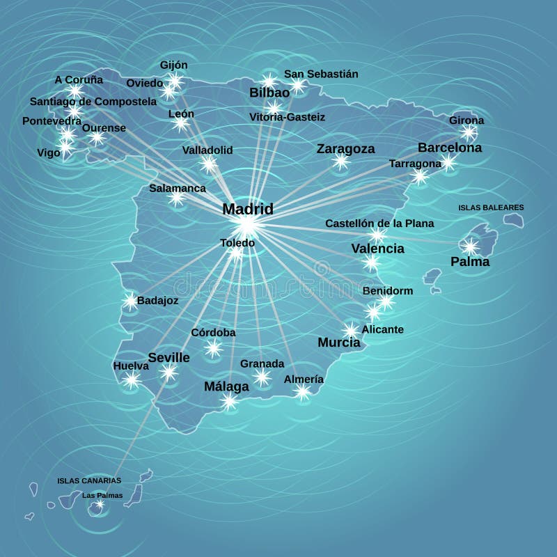 Map of Spain. Bright Illustration with Map. Spain Map in Blue Colors ...