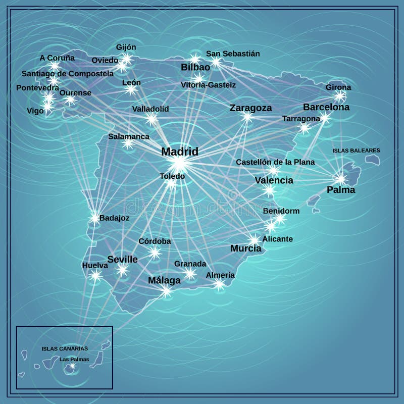 Map of Spain. Bright Illustration with Map. Spain Map in Blue Colors ...