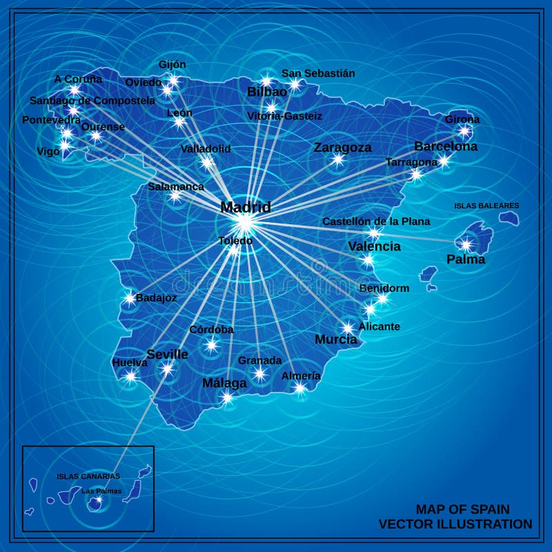 Map of Spain. Bright Illustration with Map. Spain Map in Blue Colors ...