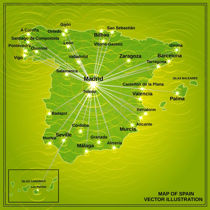 Map of Spain. Bright Illustration with Map. Spain Map in Blue Colors ...