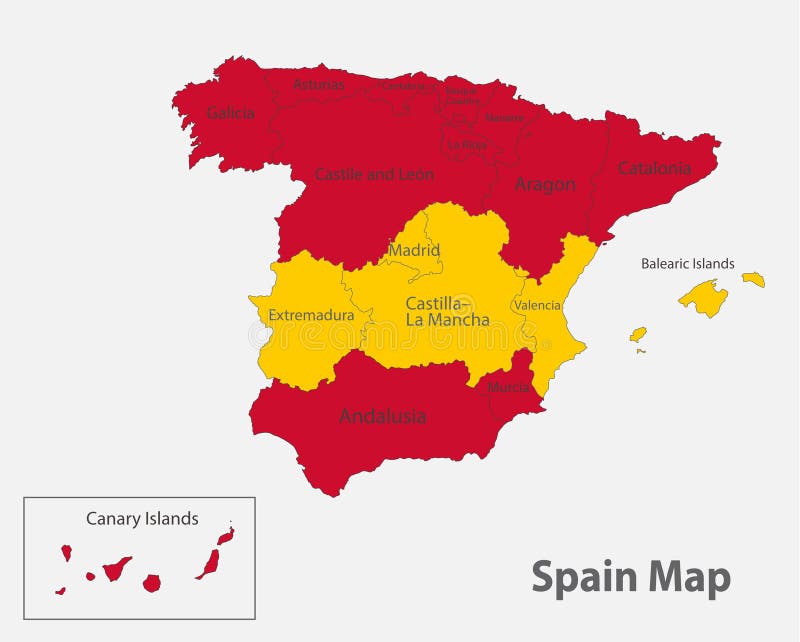 Map of the Spain in the Colors of the Flag with Administrative ...