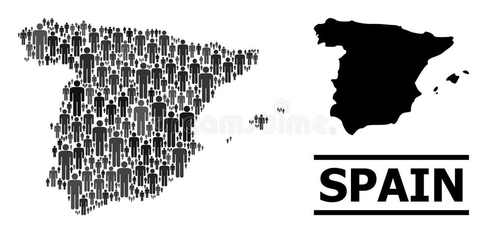 Vector Population Mosaic Map of Spain and Solid Map Stock Illustration ...