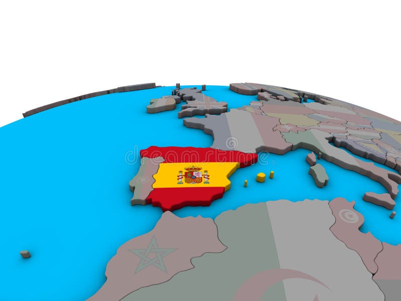 Spain With Flag On Globe Isolated Stock Illustration - Illustration of ...