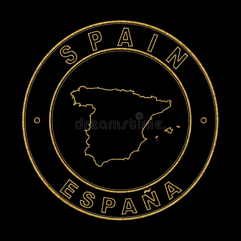 Map of Spain, Golden Stamp Black Background Stock Illustration ...