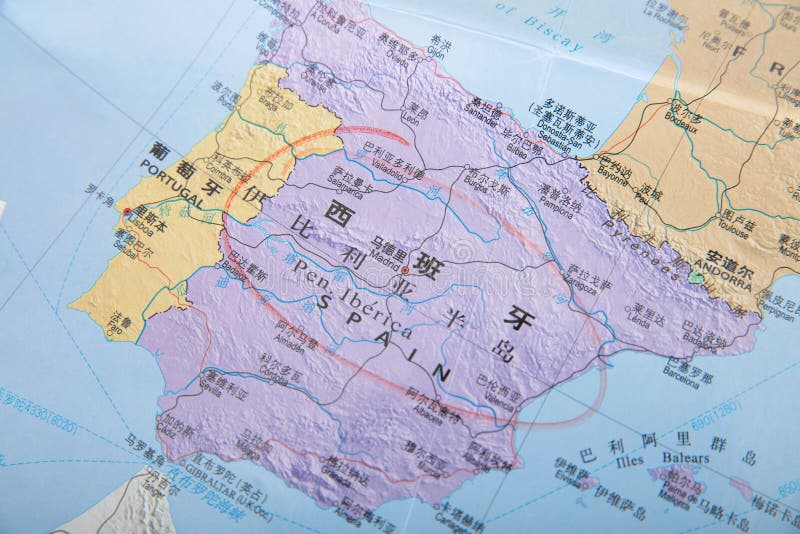 Map of Spain Marked with Red Strokes Stock Photo - Image of coordinates ...