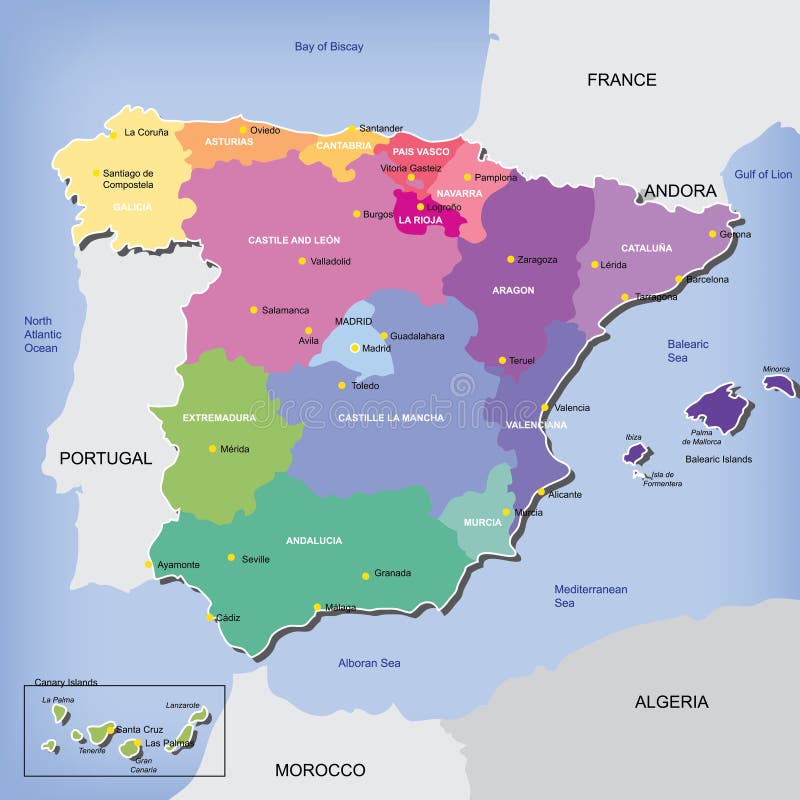Spain Map With Administrative Divisions. Stock Vector - Illustration of ...