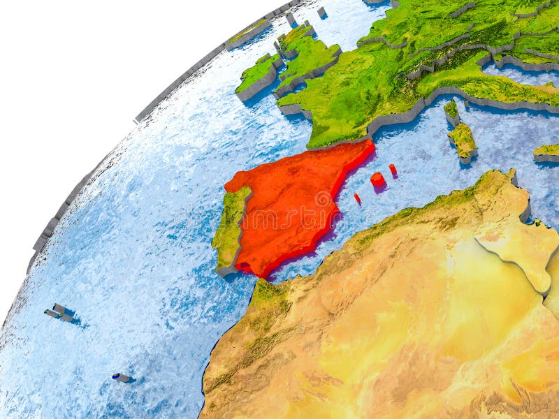 Map of Spain in Red on Globe Stock Illustration - Illustration of ...