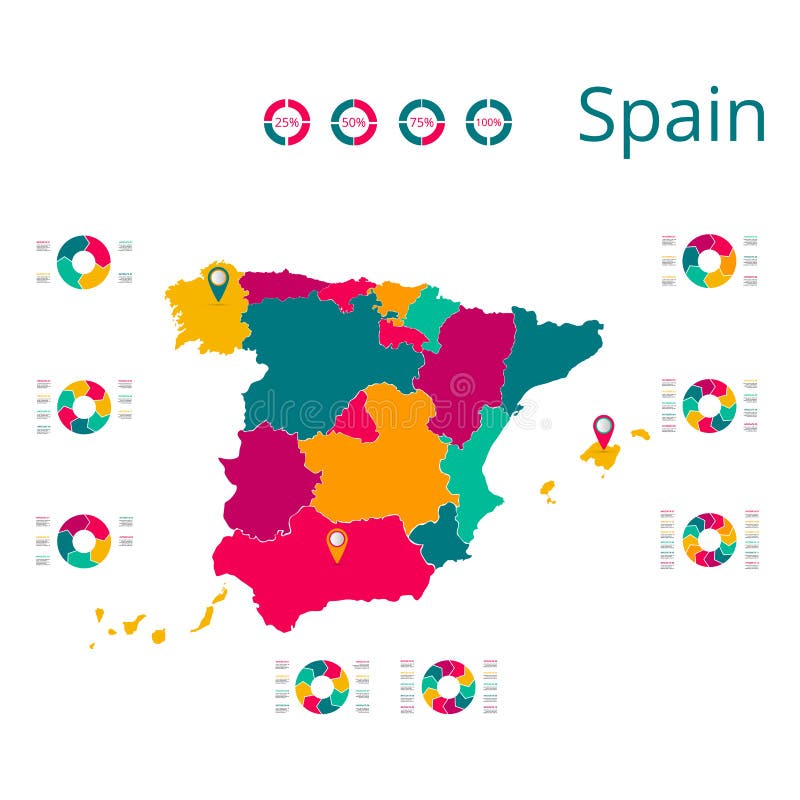 Map of the Spain. Vector Image of a Global Map in the Form of Regions ...