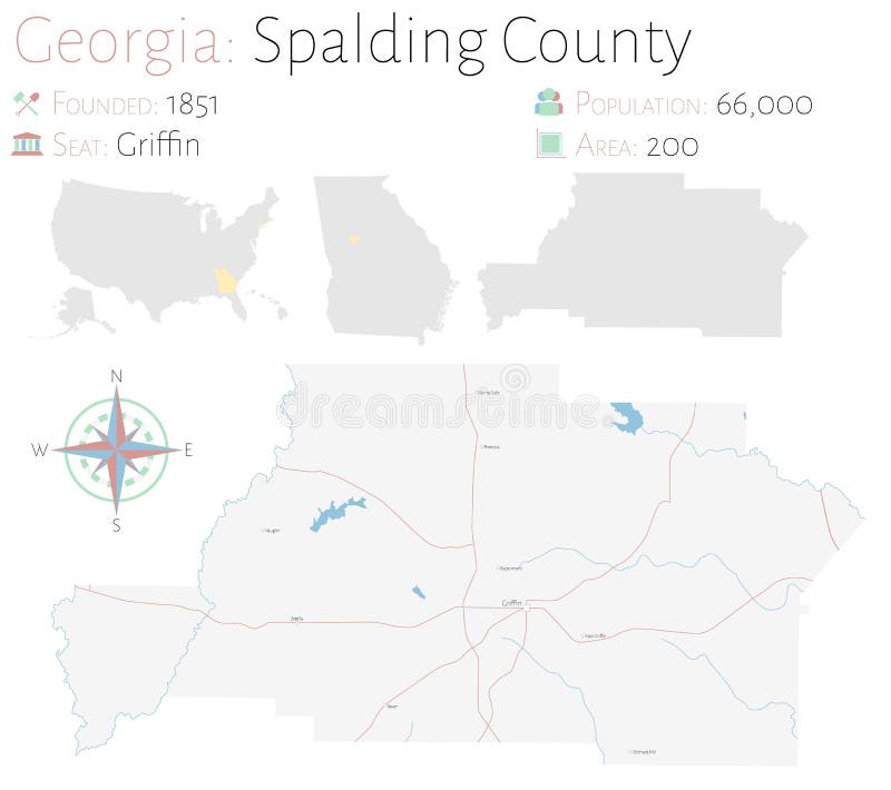 Map of Spalding County in Georgia Stock Vector - Illustration of ...