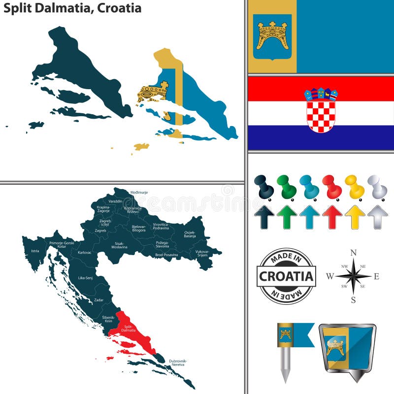 Split-Dalmatia County Counties Of Croatia, Republic Of Croatia Map ...