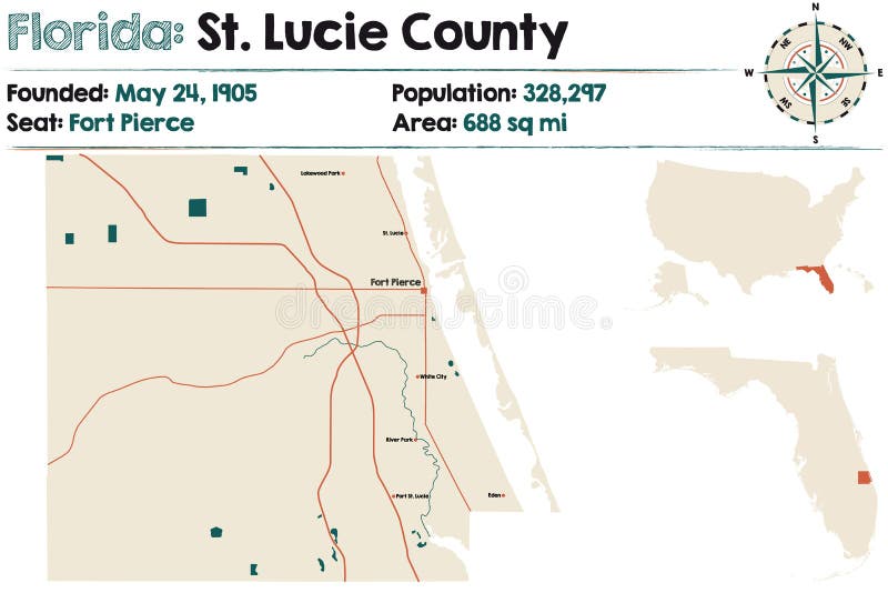 Map of St. Lucie County in Florida Stock Vector - Illustration of road ...