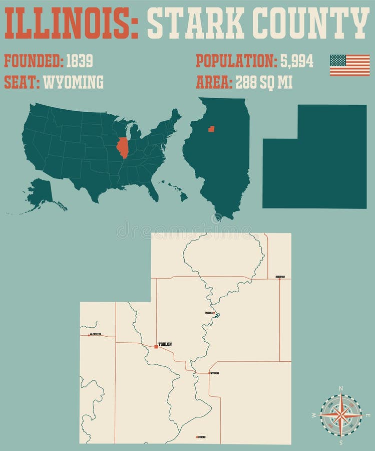 Map of Stark County in Illinois Stock Vector - Illustration of gray ...