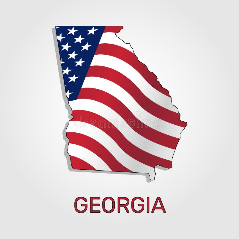 Map of the State of Georgia in Combination with a Waving the Flag of ...