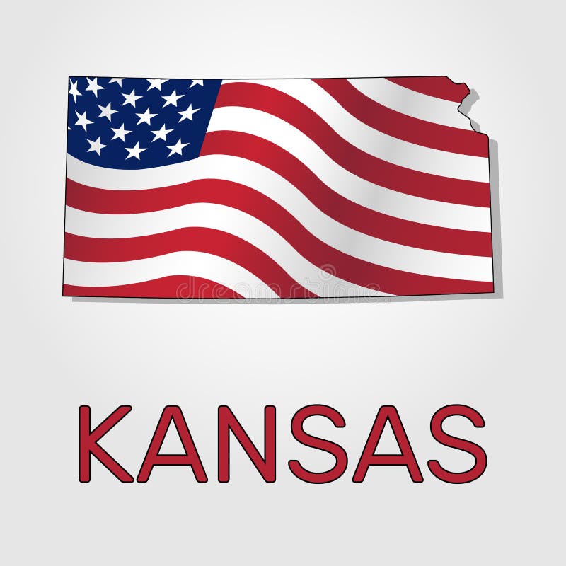 Map of the State of Kansas in Combination with a Waving the Flag of the ...