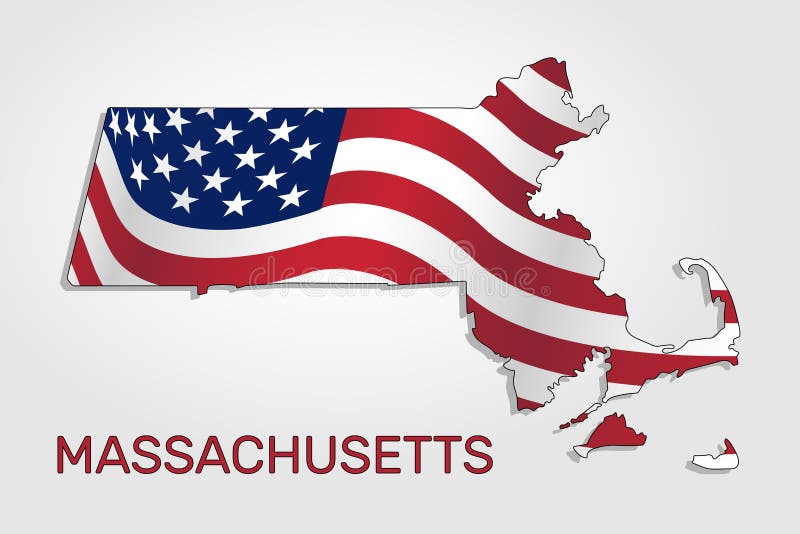 Map of the State of Massachusetts in Combination with a Waving the Flag ...