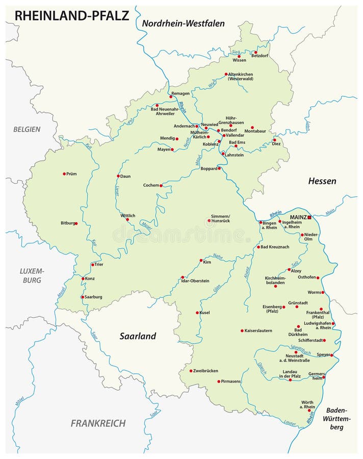 Map of the State of Rhineland-Palatinate Map in German Language Stock ...