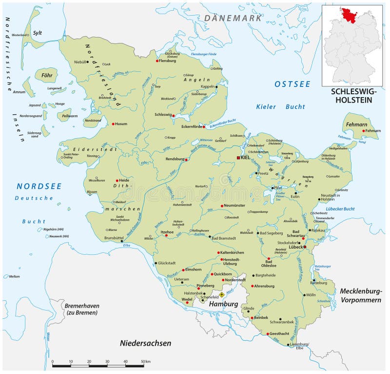 Map of the State Schleswig-Holstein, Germany Stock Vector ...