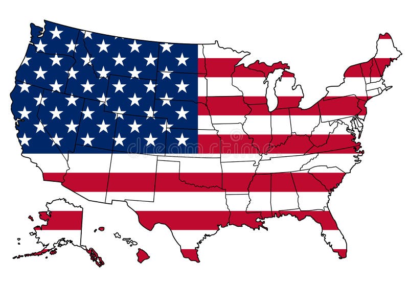 Map of States Borders of USA and American Flag on it Isolated Stock ...