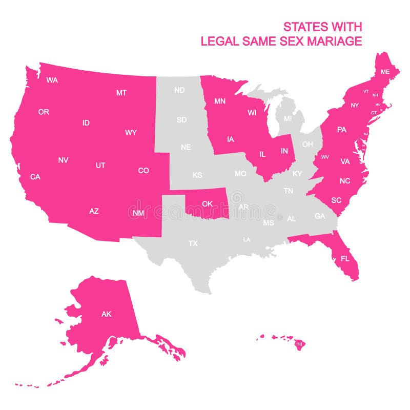Map Of States With Legal Same Sex Marriage In Usa Stock Vector