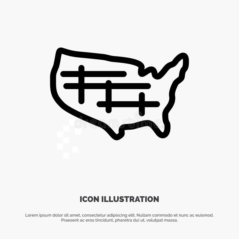Map, States, United, Usa Line Icon Vector Stock Vector - Illustration ...