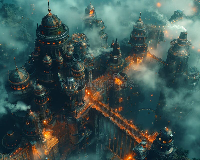 Map of a steampunk city stock image. Image of element - 315464987