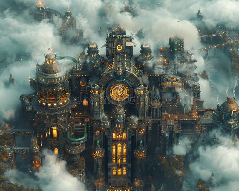 Map of a steampunk city stock image. Image of technique - 315465047