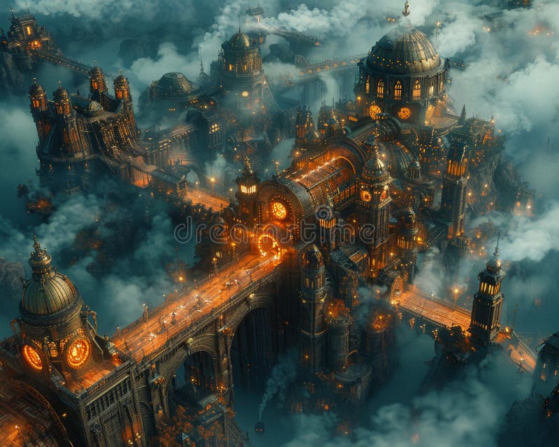 Map of a steampunk city stock image. Image of technique - 315465047