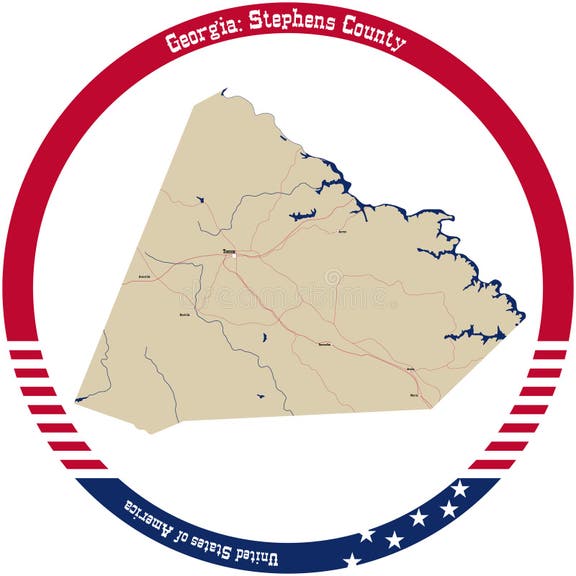 Map of Stephens County in Georgia, USA Stock Vector - Illustration of ...
