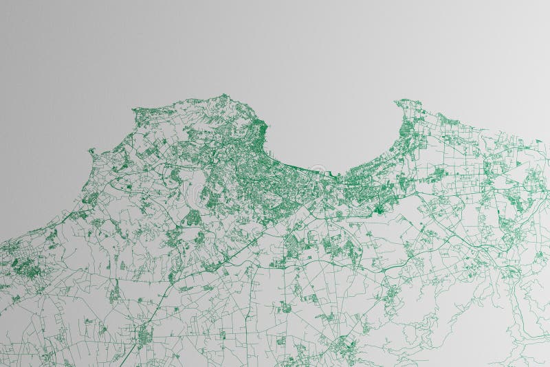 Map of the Streets of Algiers (Algeria) Made with Green Lines on White ...