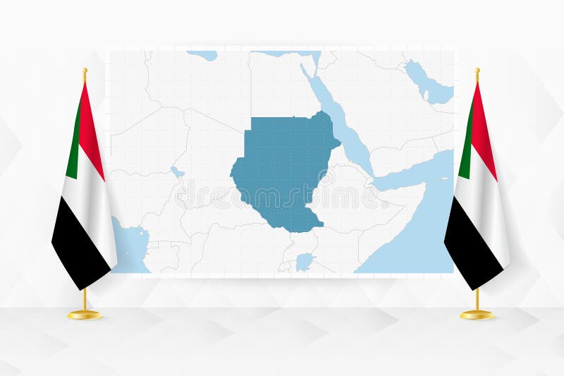 Map of Sudan and Flags of Sudan on Flag Stand Stock Vector ...