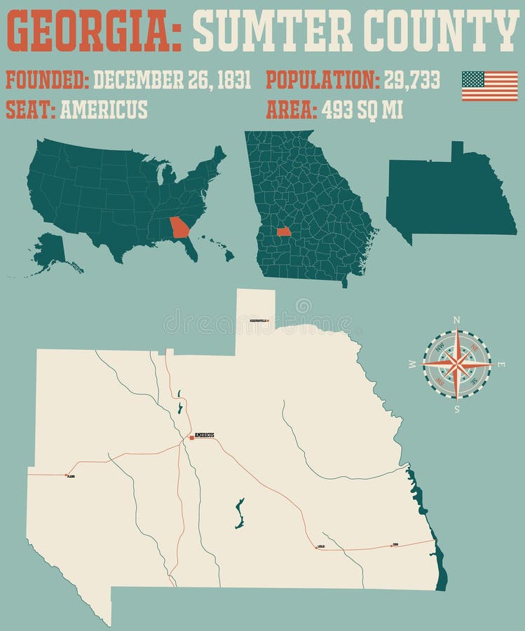 Map of Sumter County in Georgia Stock Vector - Illustration of federal ...