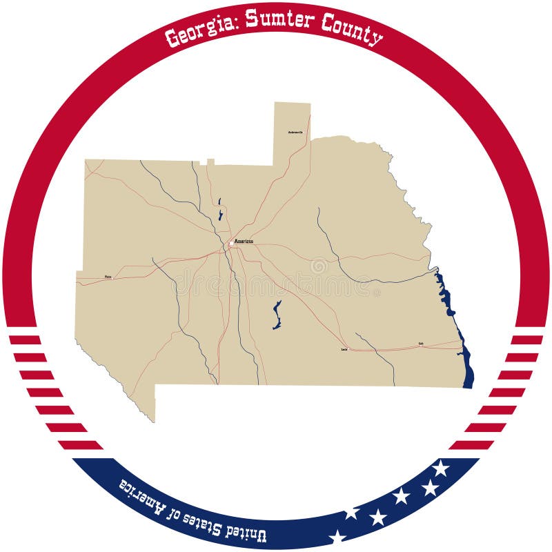 Map of Sumter County in Georgia, USA Stock Vector - Illustration of ...