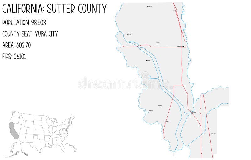 Map of Sutter County in California, USA Stock Vector - Illustration of ...