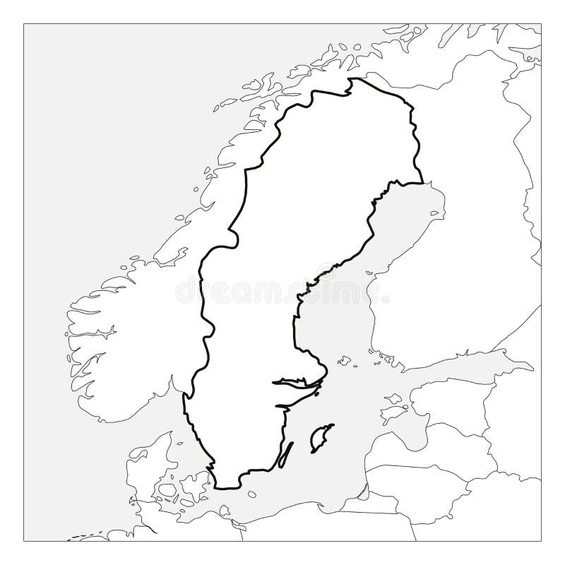 Map of Sweden Black Thick Outline Highlighted with Neighbor Countries ...