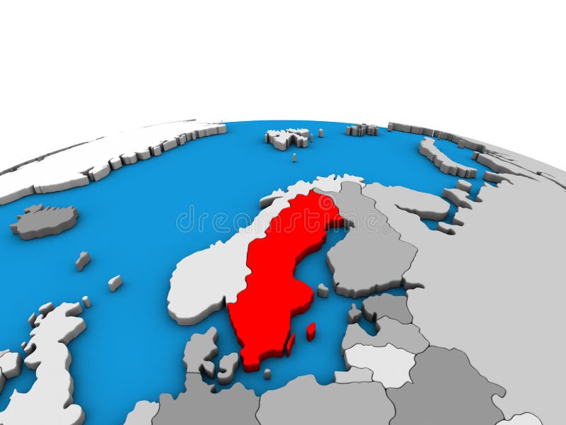 Map of Sweden on 3D globe stock illustration. Illustration of kingdom ...