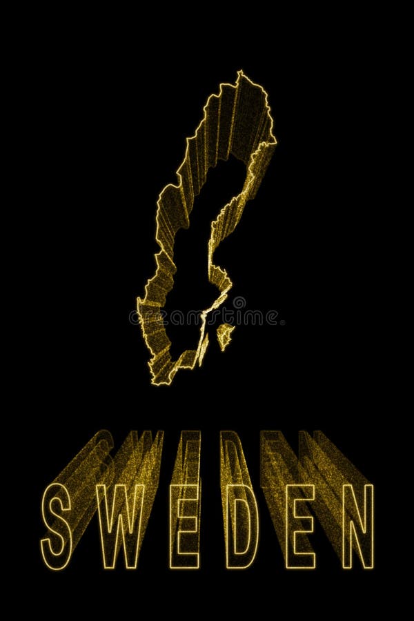 Map of Sweden, Gold Map on Black Background Stock Illustration ...