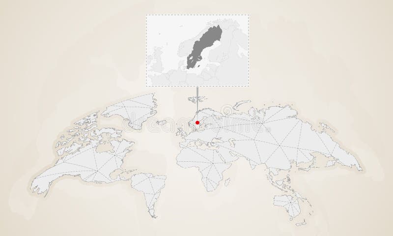 Map of Sweden with Neighbor Countries Pinned on World Map Stock Vector ...