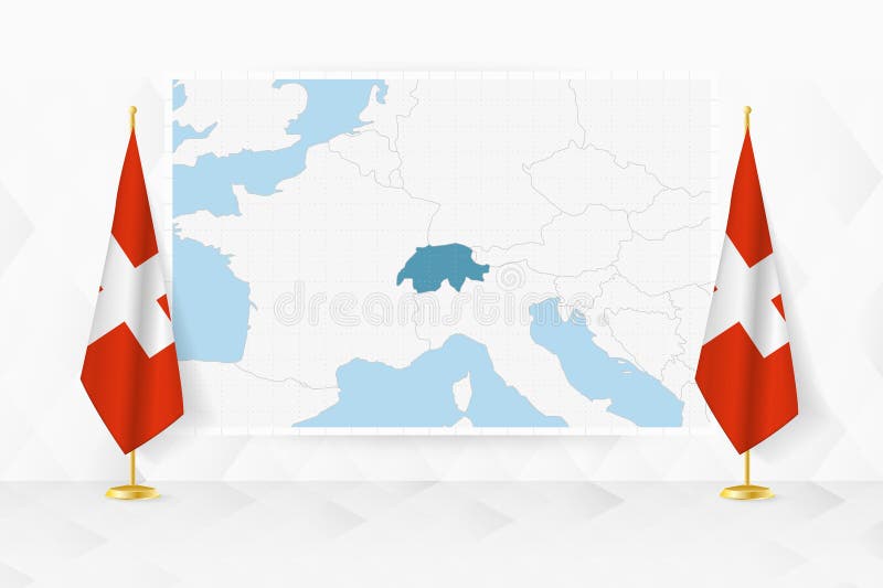Map of Switzerland and Flags of Switzerland on Flag Stand Stock Vector ...