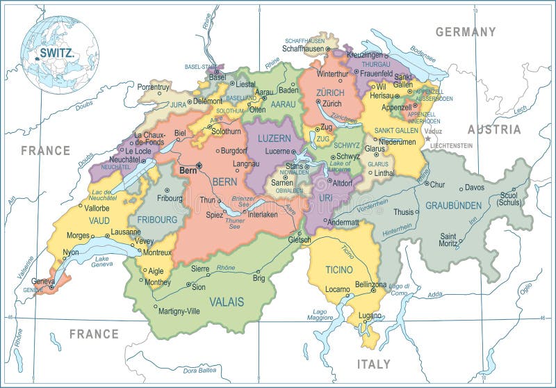 Map of Switzerland - Highly Detailed Vector Illustration Stock Vector ...
