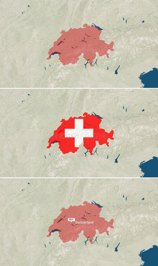 The Map of Switzerland with Text, Textless, and with Flag Stock ...