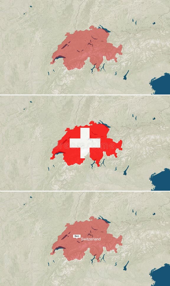 The Map of Switzerland with Text, Textless, and with Flag Stock ...