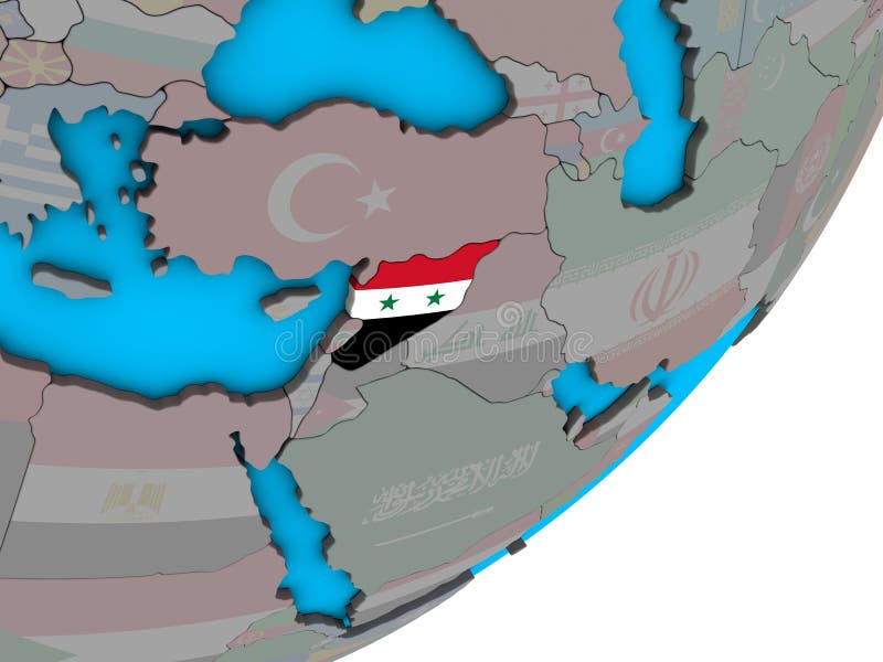 Map of Syria with Flag on Globe Stock Illustration - Illustration of ...