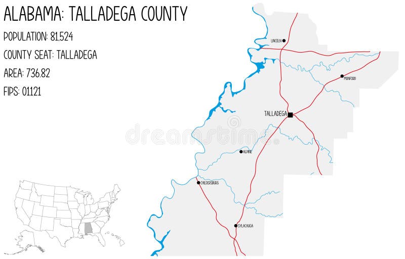 Alabama: Talladega County Map Stock Vector - Illustration of cities ...